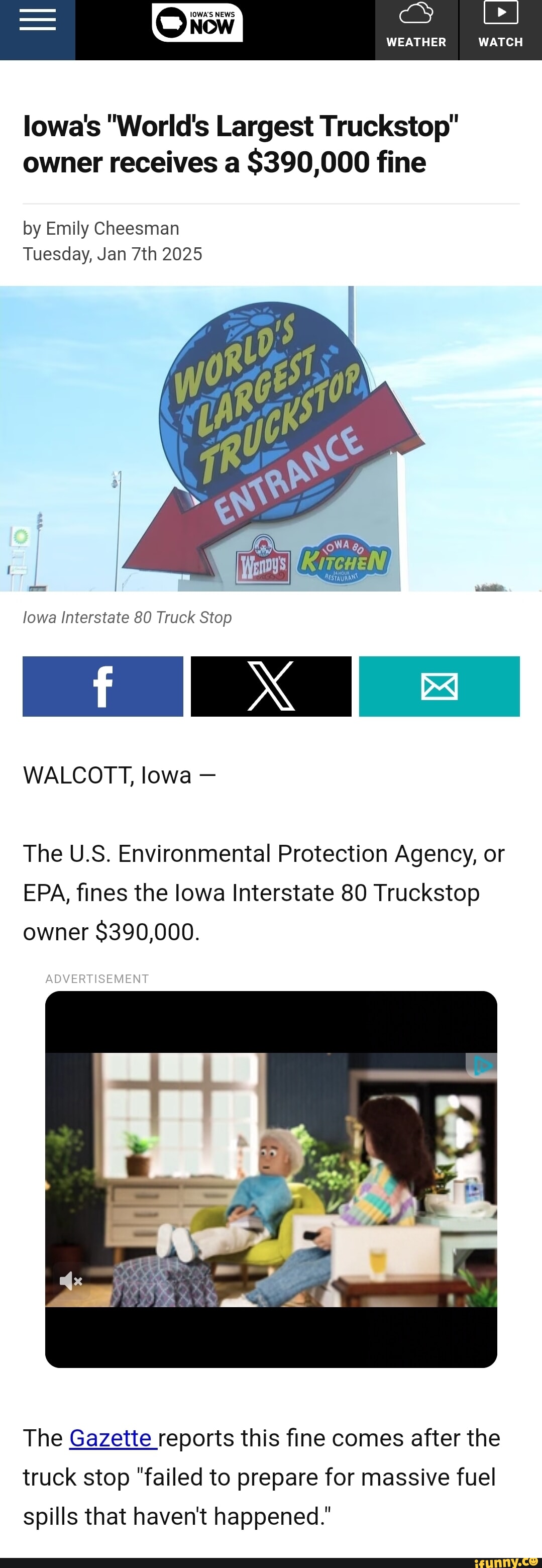 WEATHER WATCH lowa's "World's Largest Truckstop" owner receives a ...