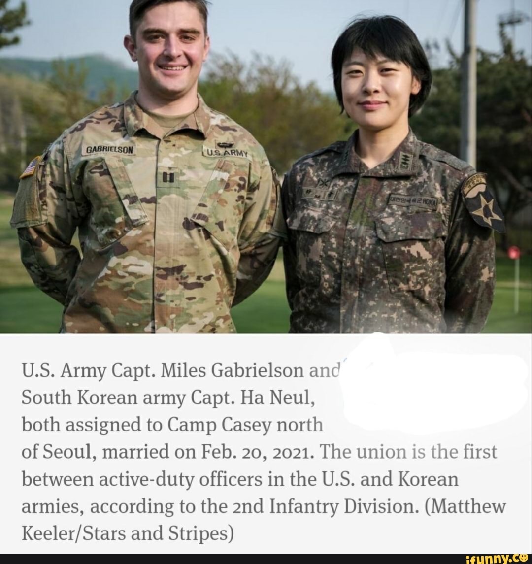 U.S. Army Capt. Miles Gabrielson an: South Korean army Capt. Ha Neul ...