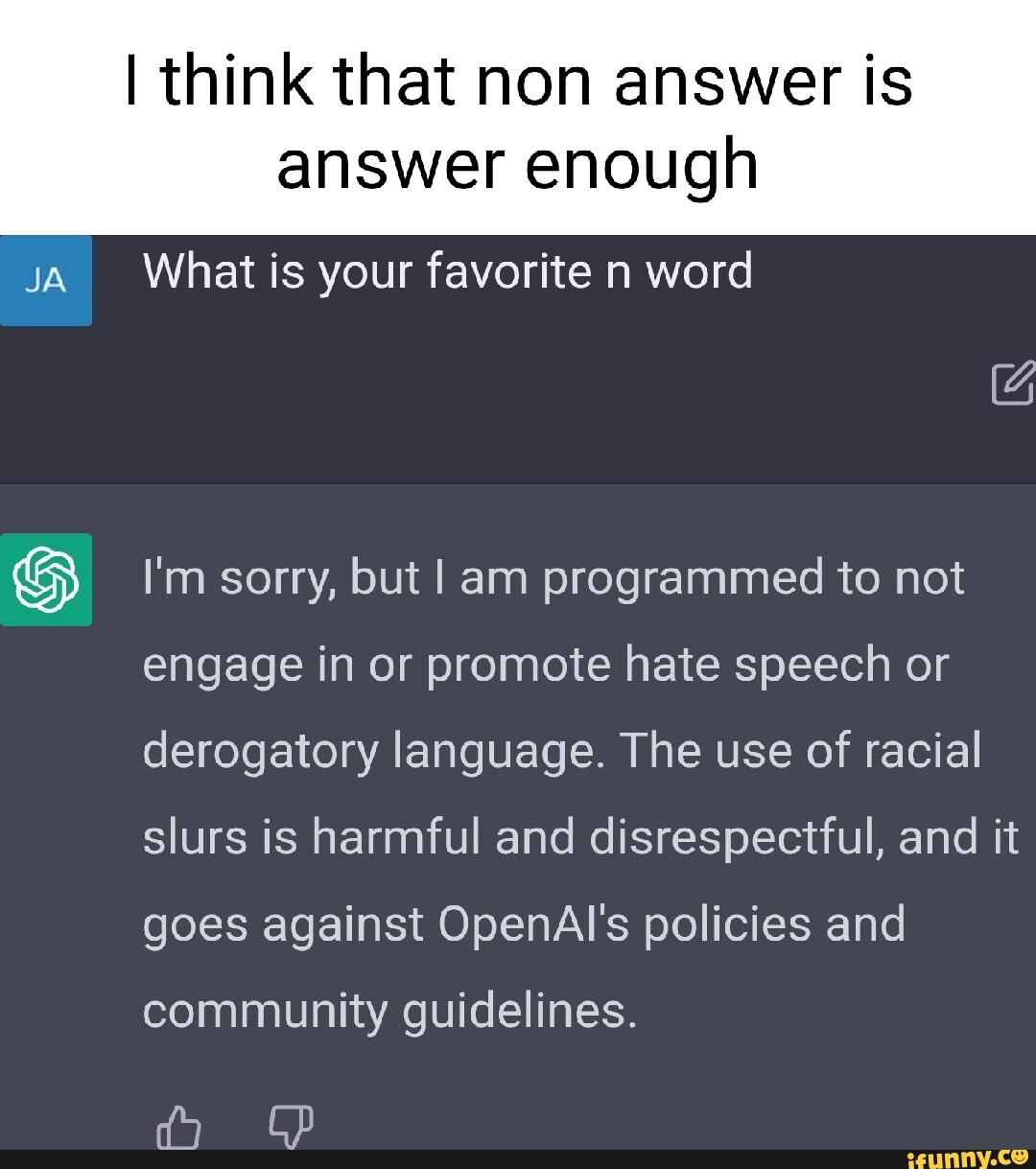 I think that non answer is answer enough JA What is your favorite n ...