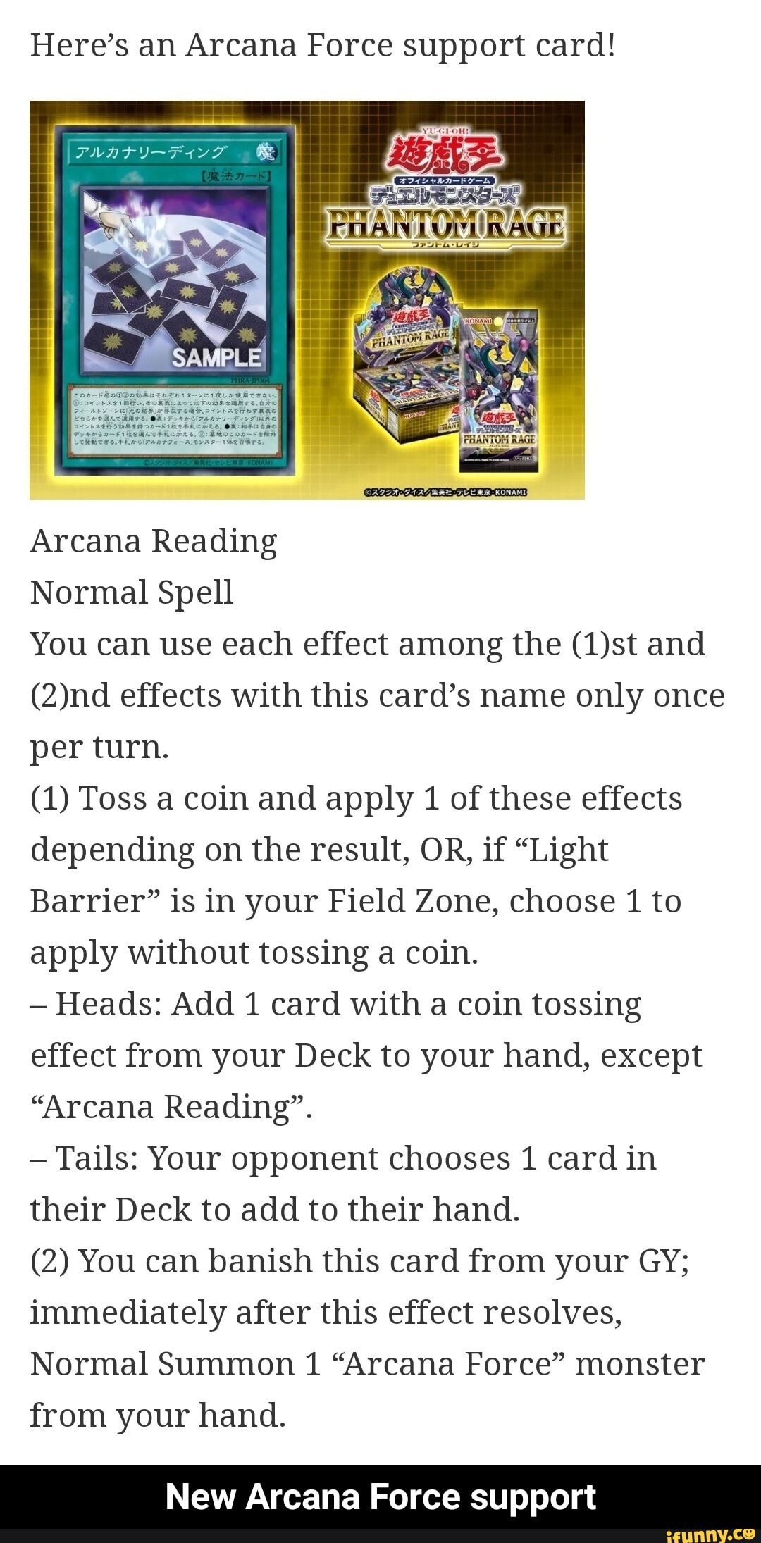 Here's an Arcana Force support card! Spell You can use each effect ...