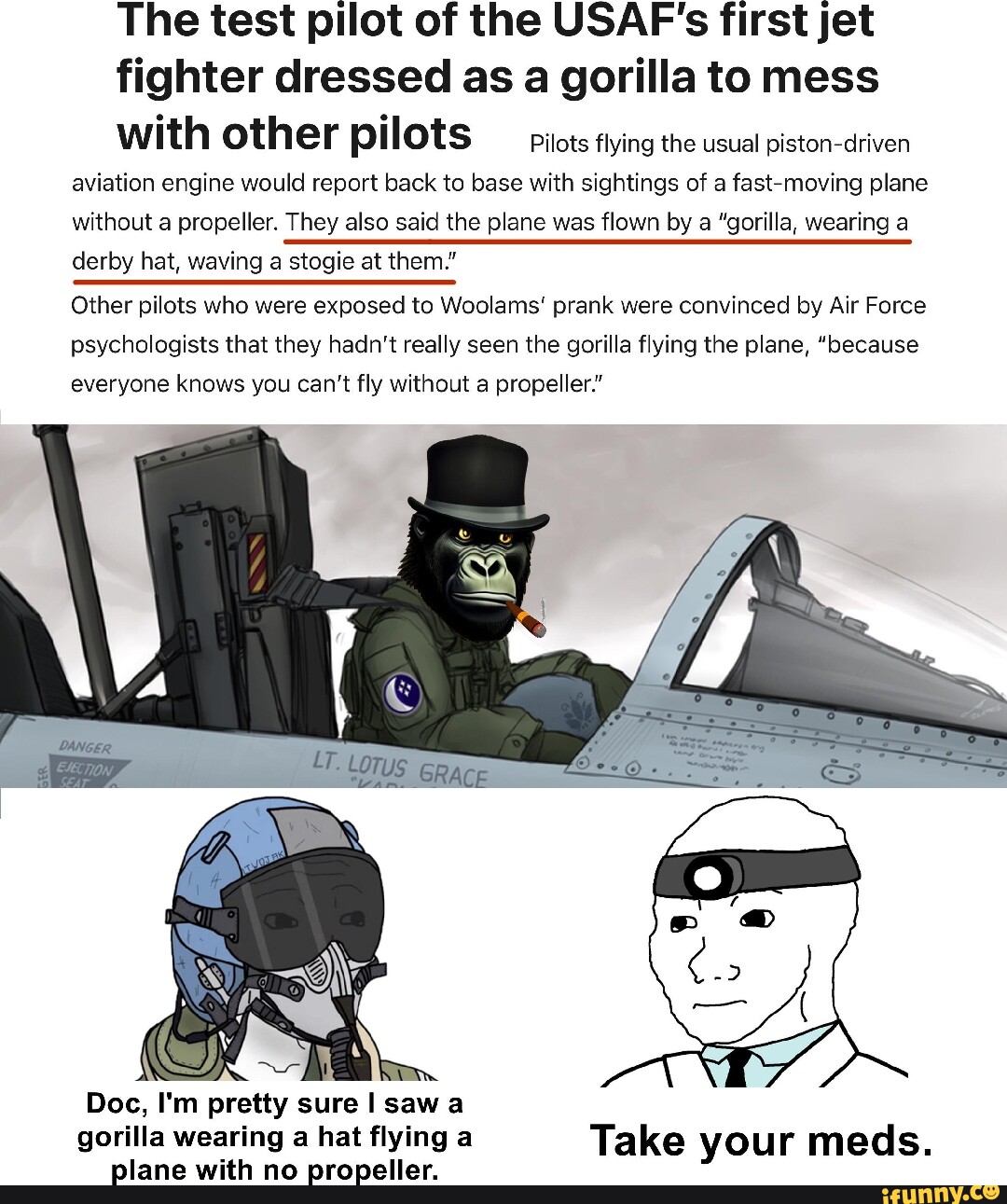 The test pilot of the USAF's first jet fighter dressed as a gorilla to ...