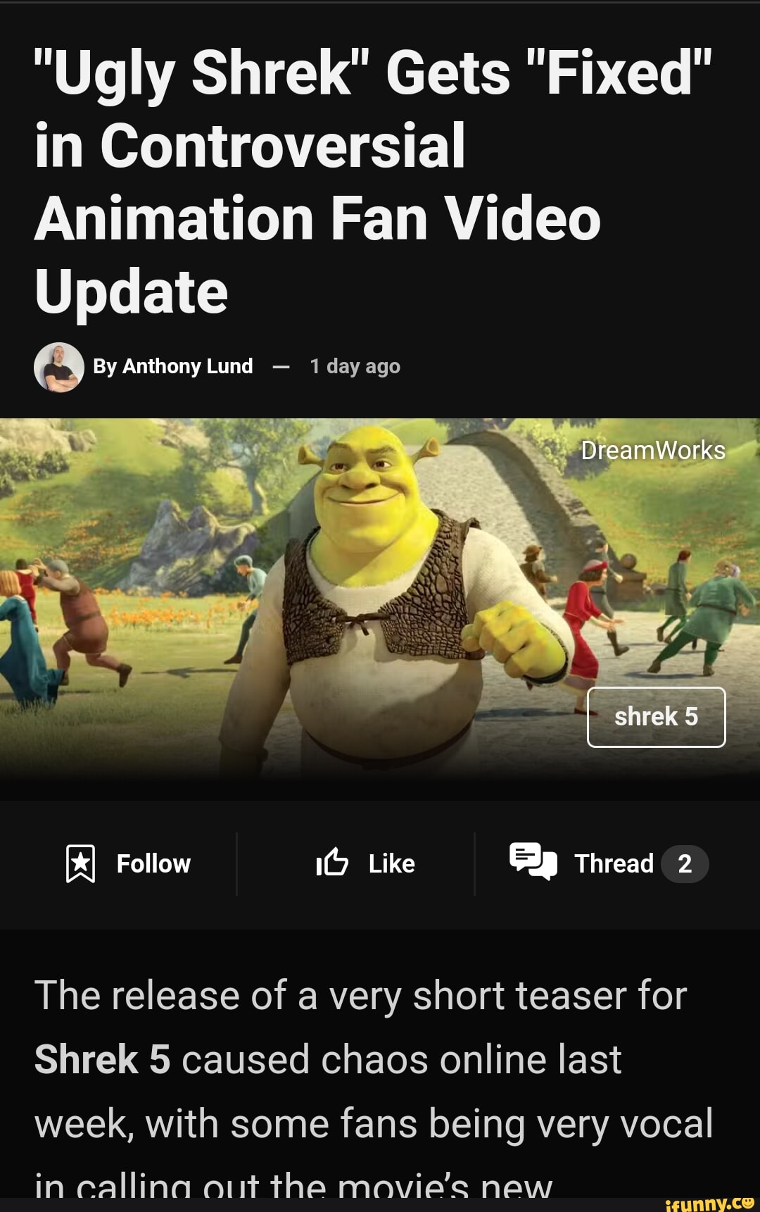 "Ugly Shrek" Gets "Fixed" in Controversial Animation Fan Video Update ...