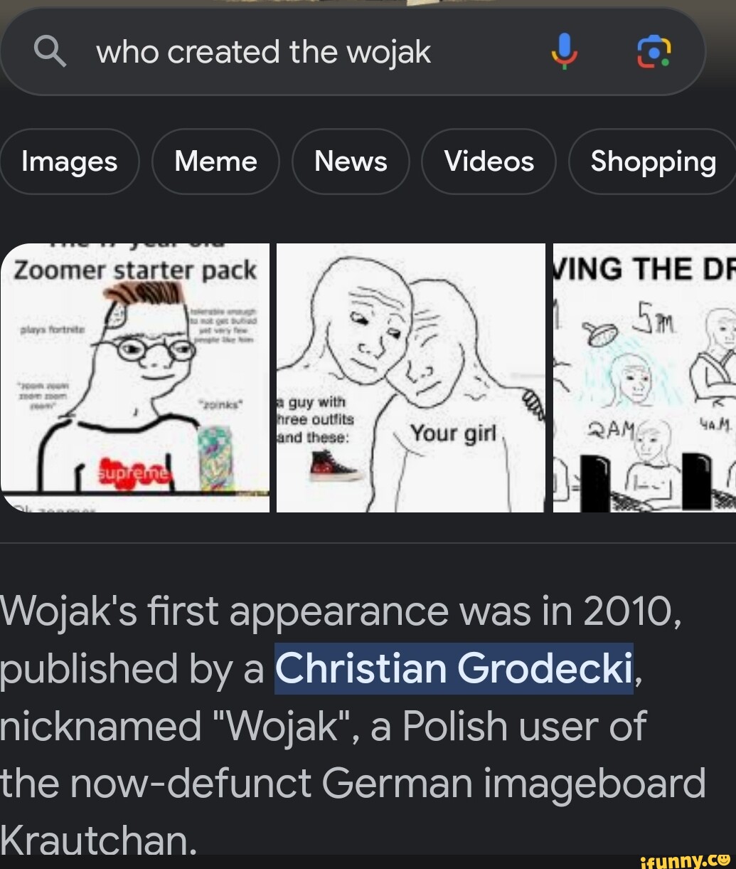 Who created the wojak Images Meme News Videos Shopping Zoomer starter ...