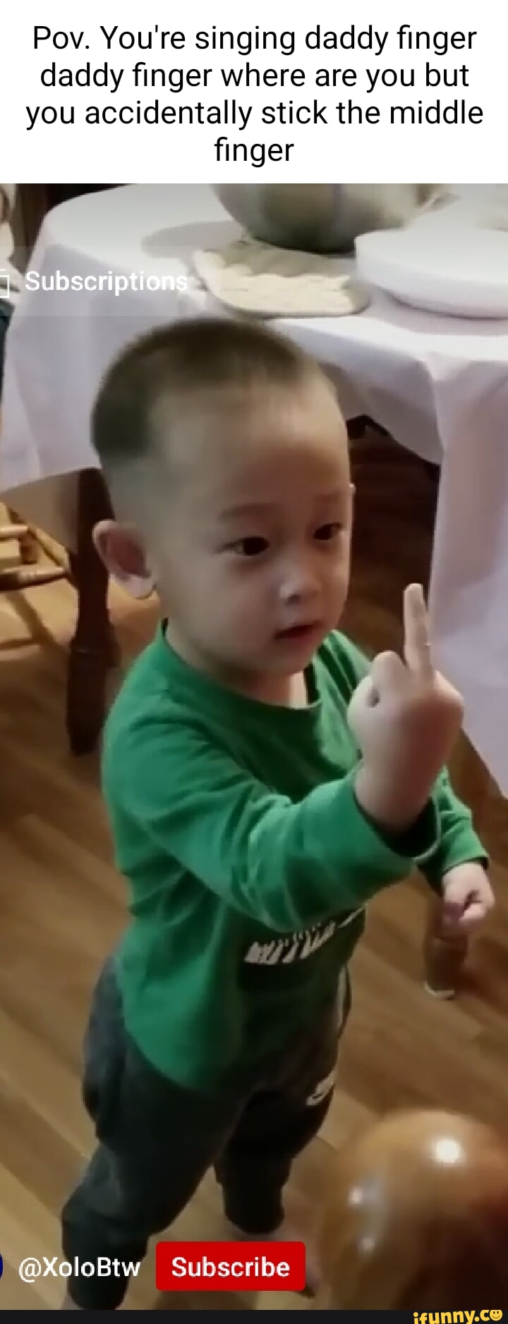 Pov. You're singing daddy finger daddy finger where are you but you ...