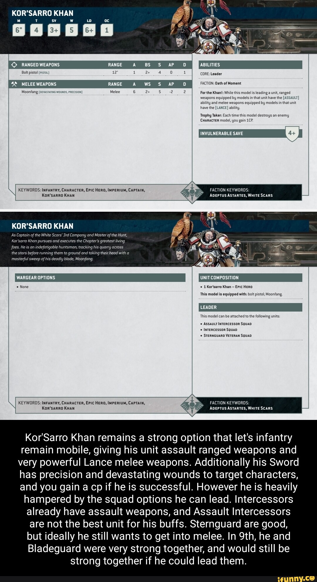 KOR'SARRO KHAN RANGED WEAPONS aP ABILITIES Bolt pistol CORE: Leader ...