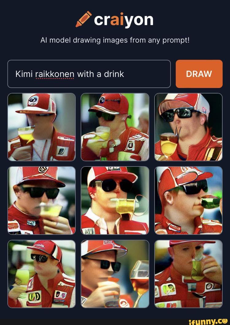 Craiyon Al model drawing images from any prompt! Kimi raikkonen with a ...