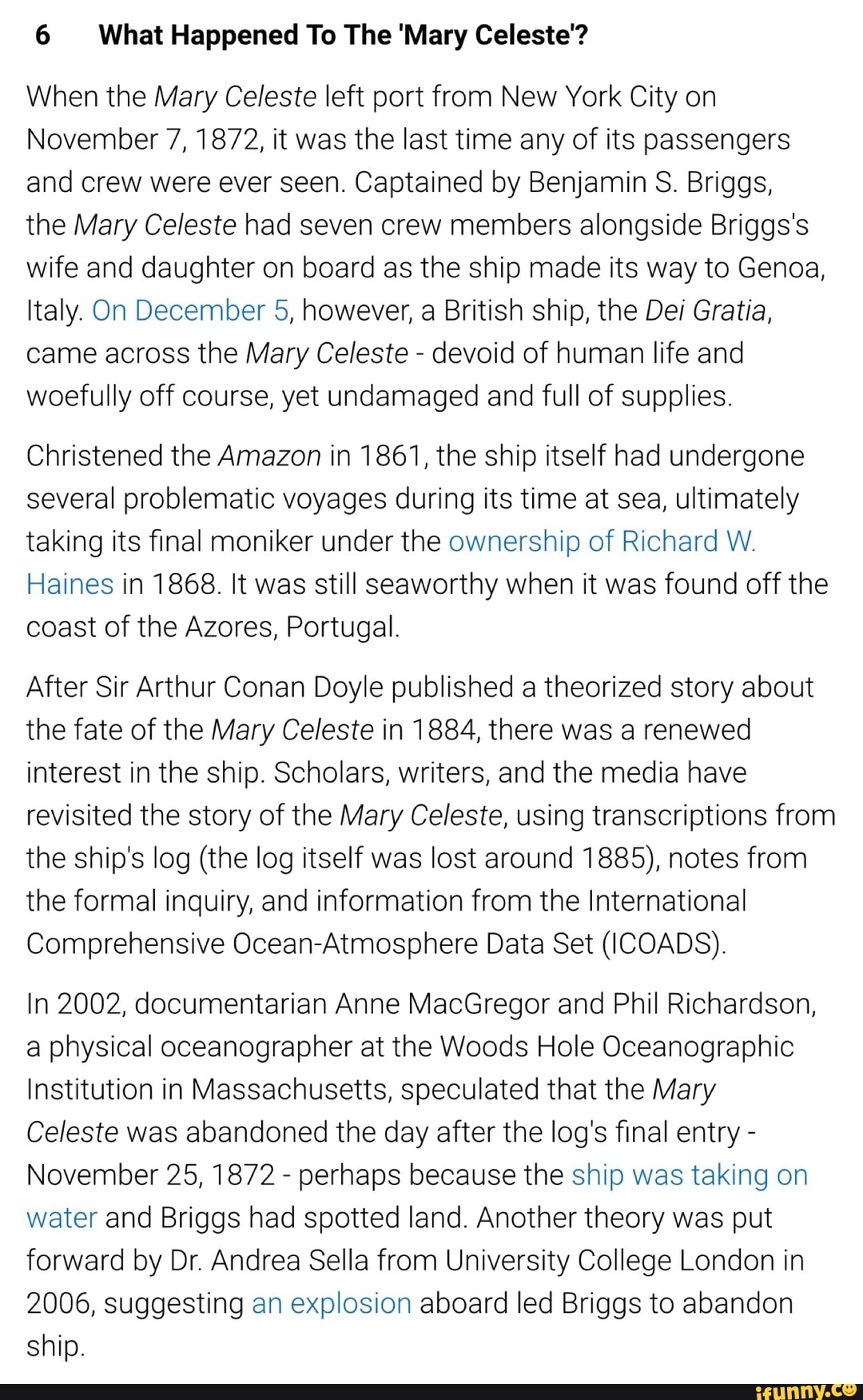 6 What Happened To The 'Mary Celeste'? When the Mary Celeste left port ...