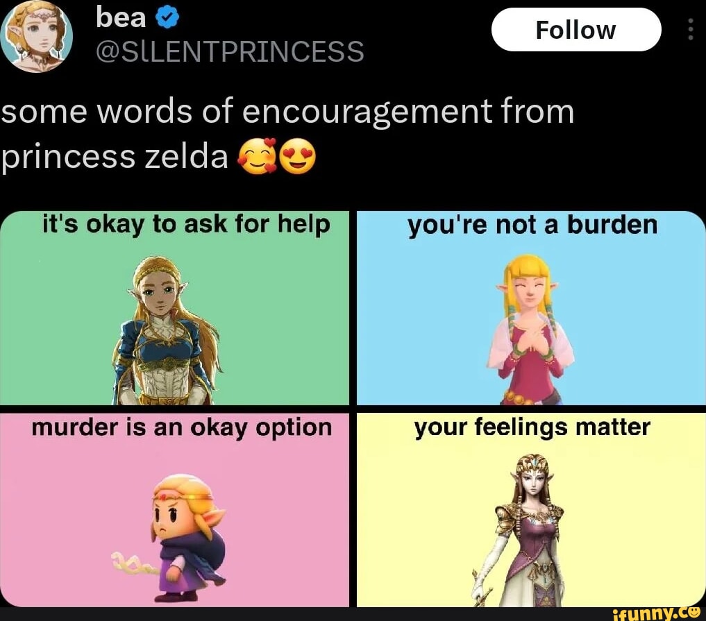 Bea @SLLENTPRINCESS some words of encouragement from princess zelda ...