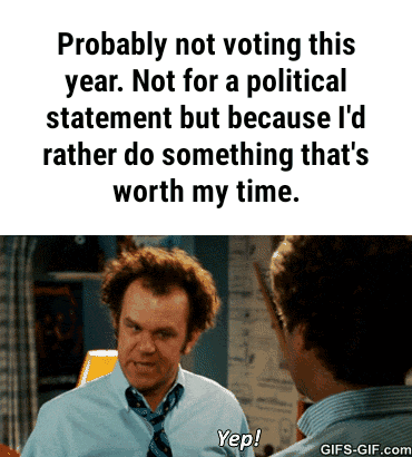 Probably not voting this year. Not for a political statement but ...