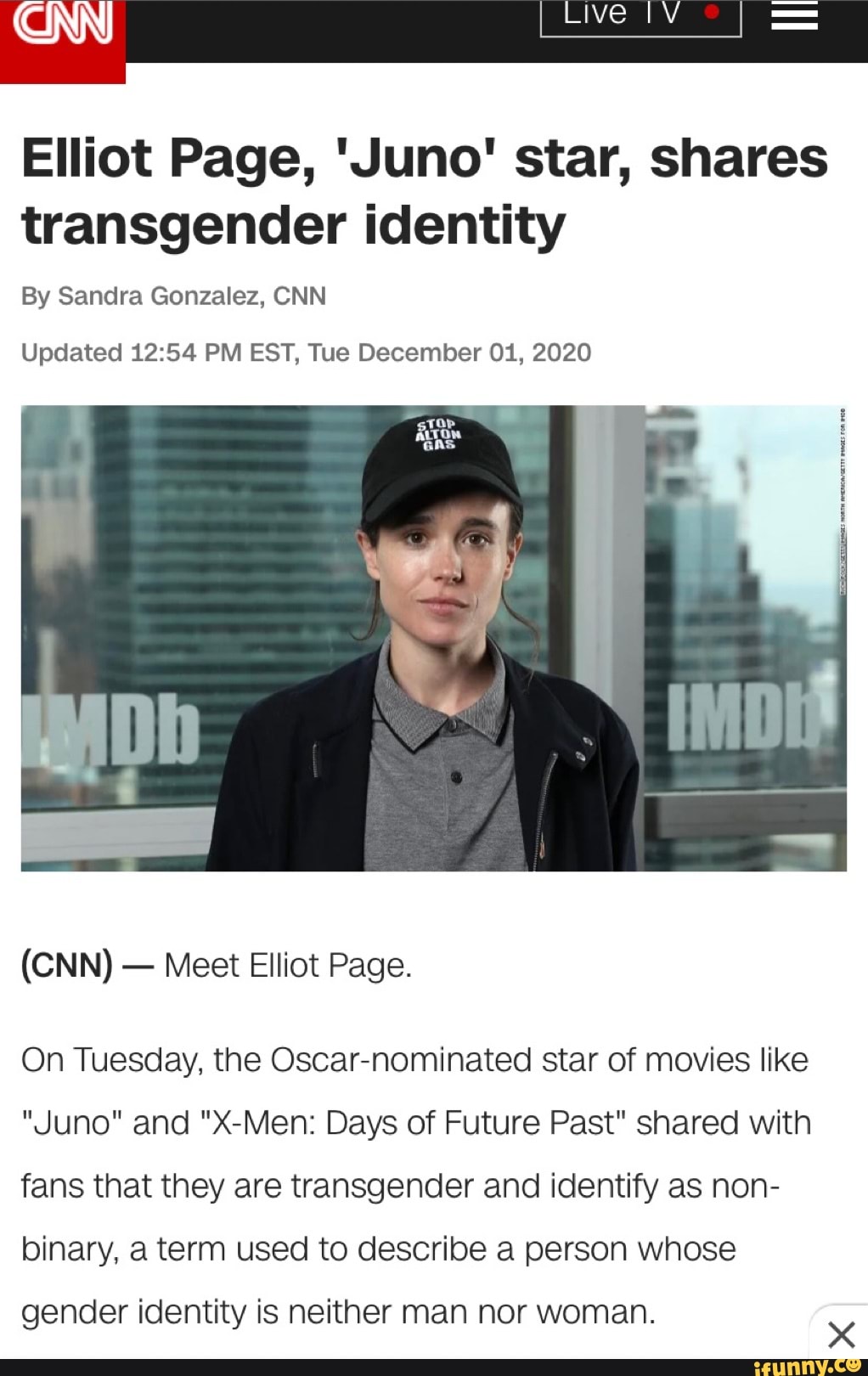 Live Elliot Page, 'Juno' star, shares transgender identity By Sandra ...
