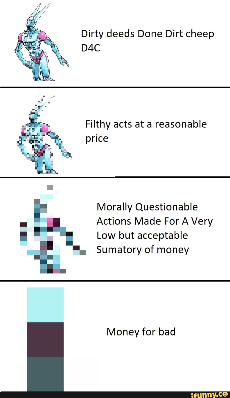 Dirty deeds Done Dirt cheep '.--. Filthy acts at a reasonable 5% ...