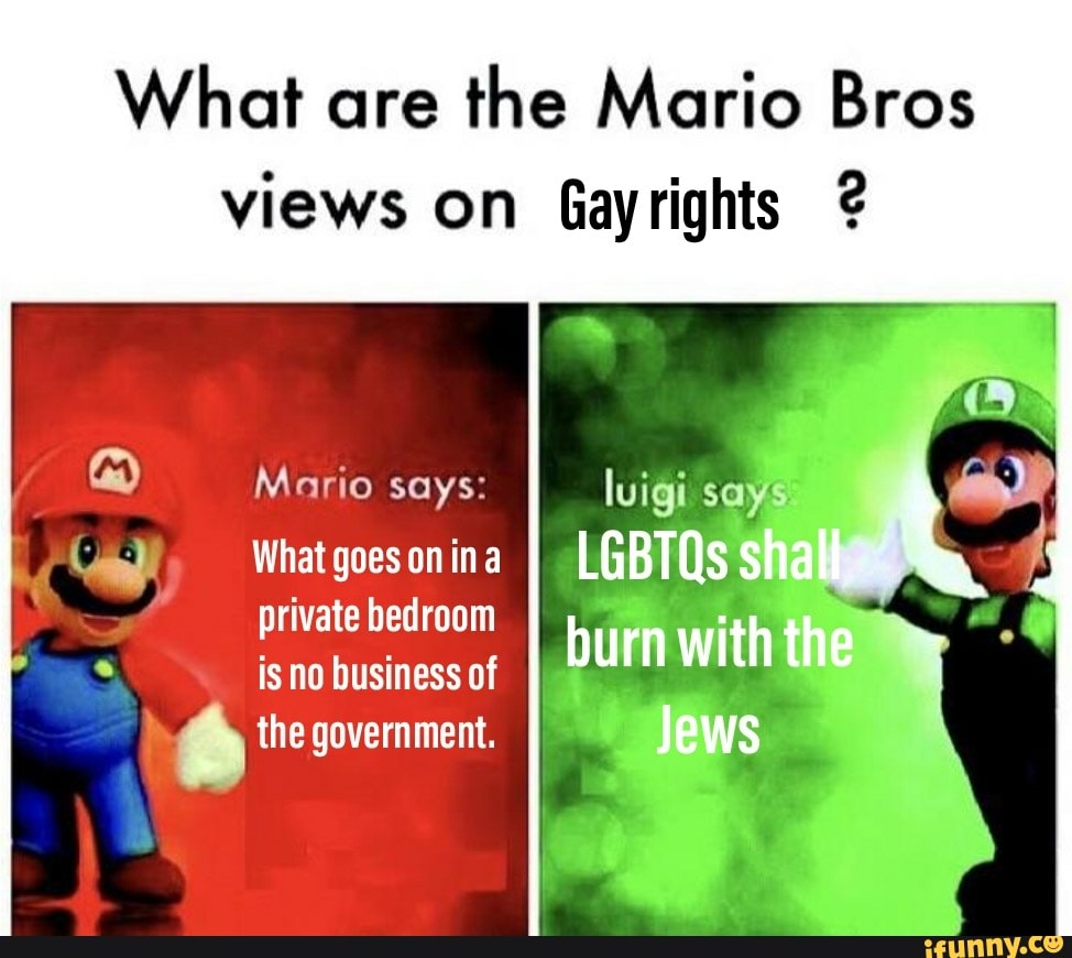 What are the Mario Bros views on Gayrights Mario says: luigi says What ...