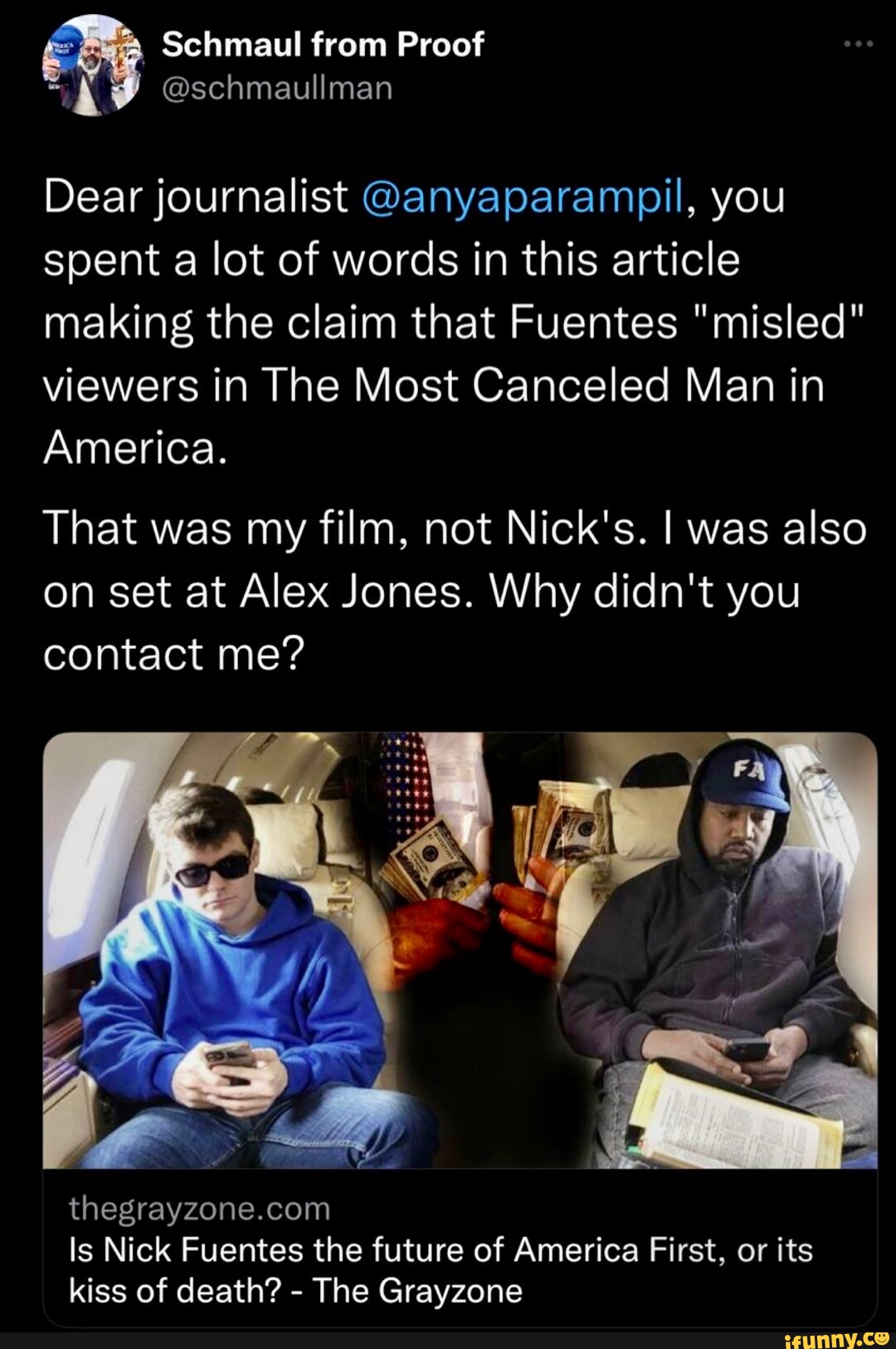 Schmaul from Proof @schmaullman Dear journalist @anyaparampil, you ...