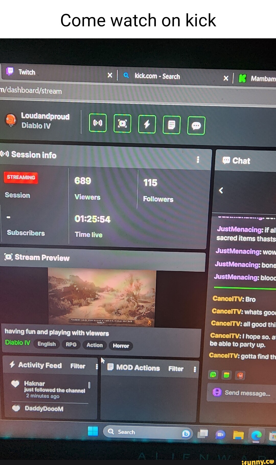 Come watch on kick Twitch Search I Diable (3) [4] [o] I st Session info ...