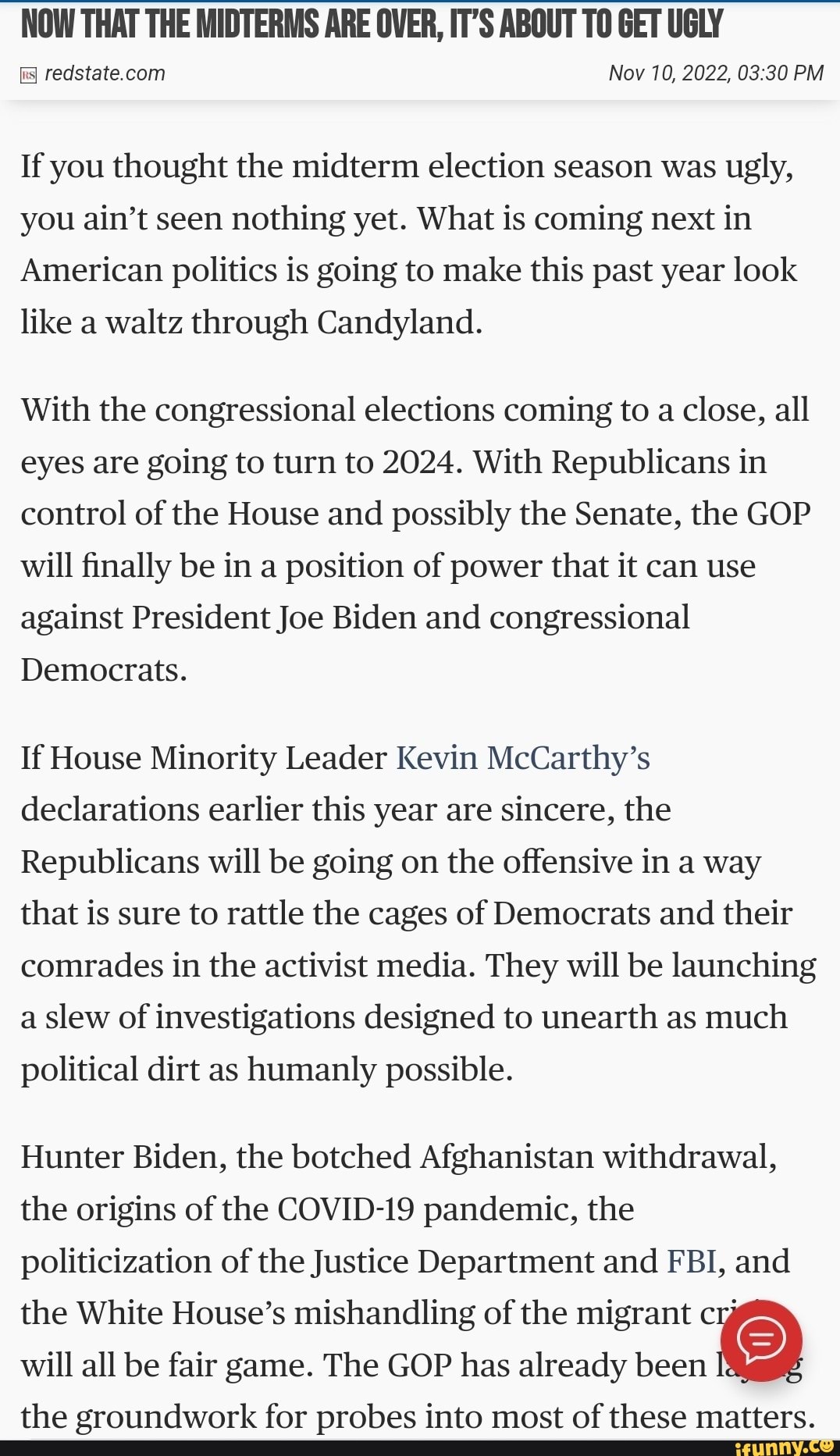 NOW THAT THE MIDTERMS ARE OVER, IT'S ABOUT TO GET UGLY Nov 10, 2022, PM ...
