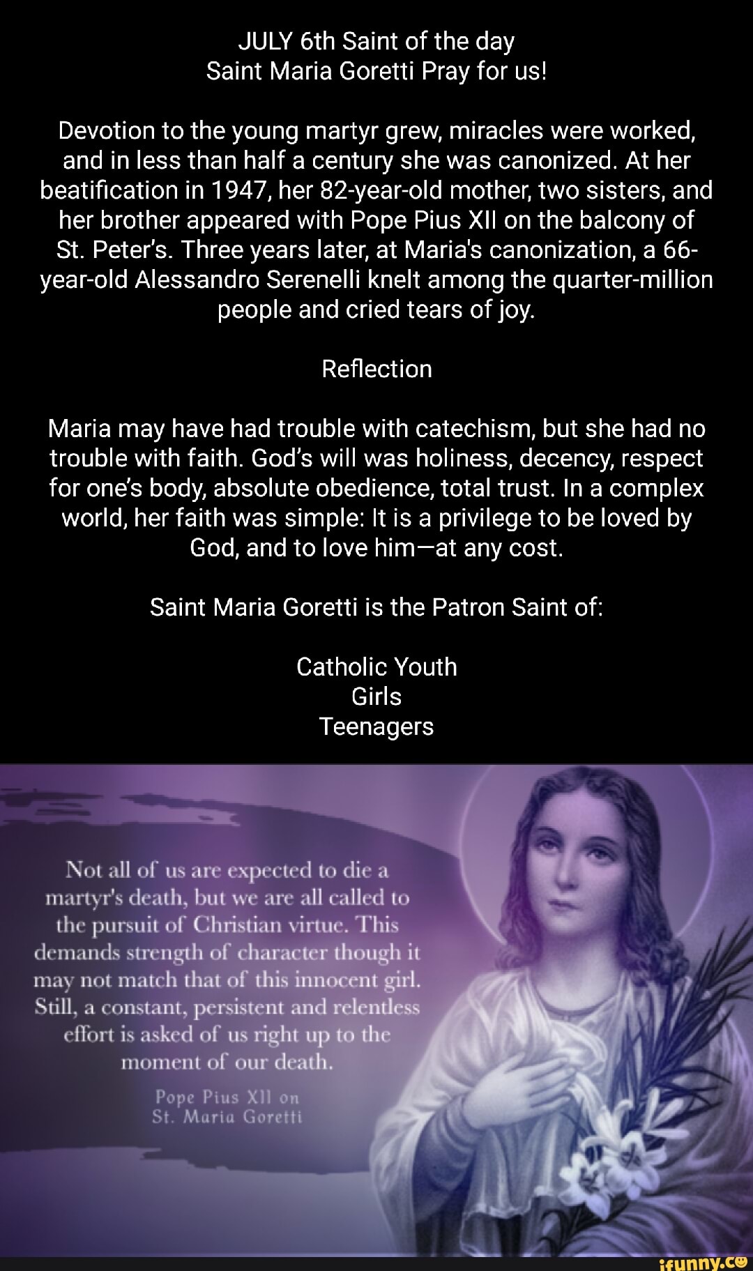 JULY Saint of the day Saint Maria Goretti Pray for us! Devotion to the ...