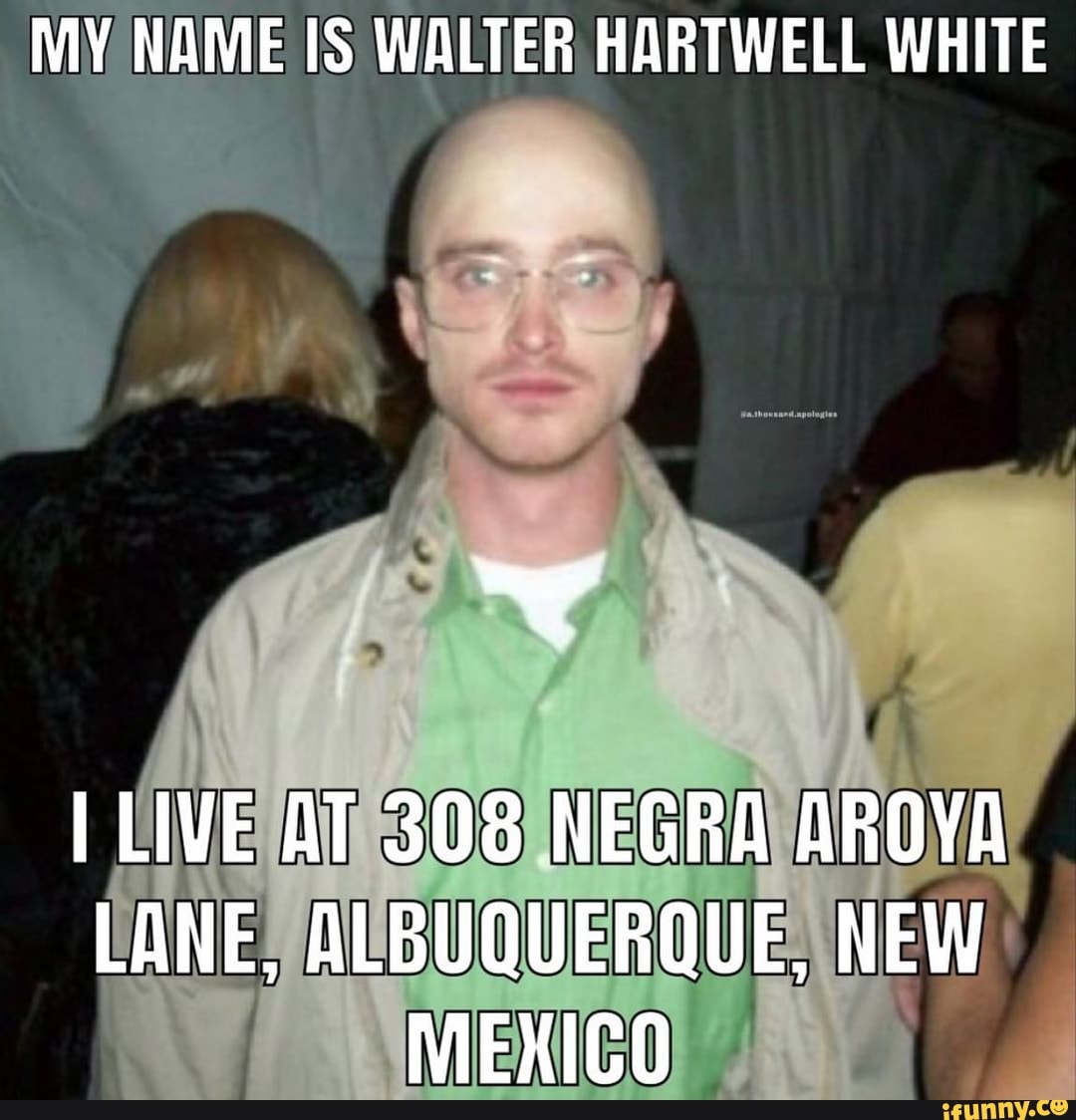 MY NAME IS WALTER HARTWELL WHITE LIVE AT 308 NEGRA AROYA LANE ...