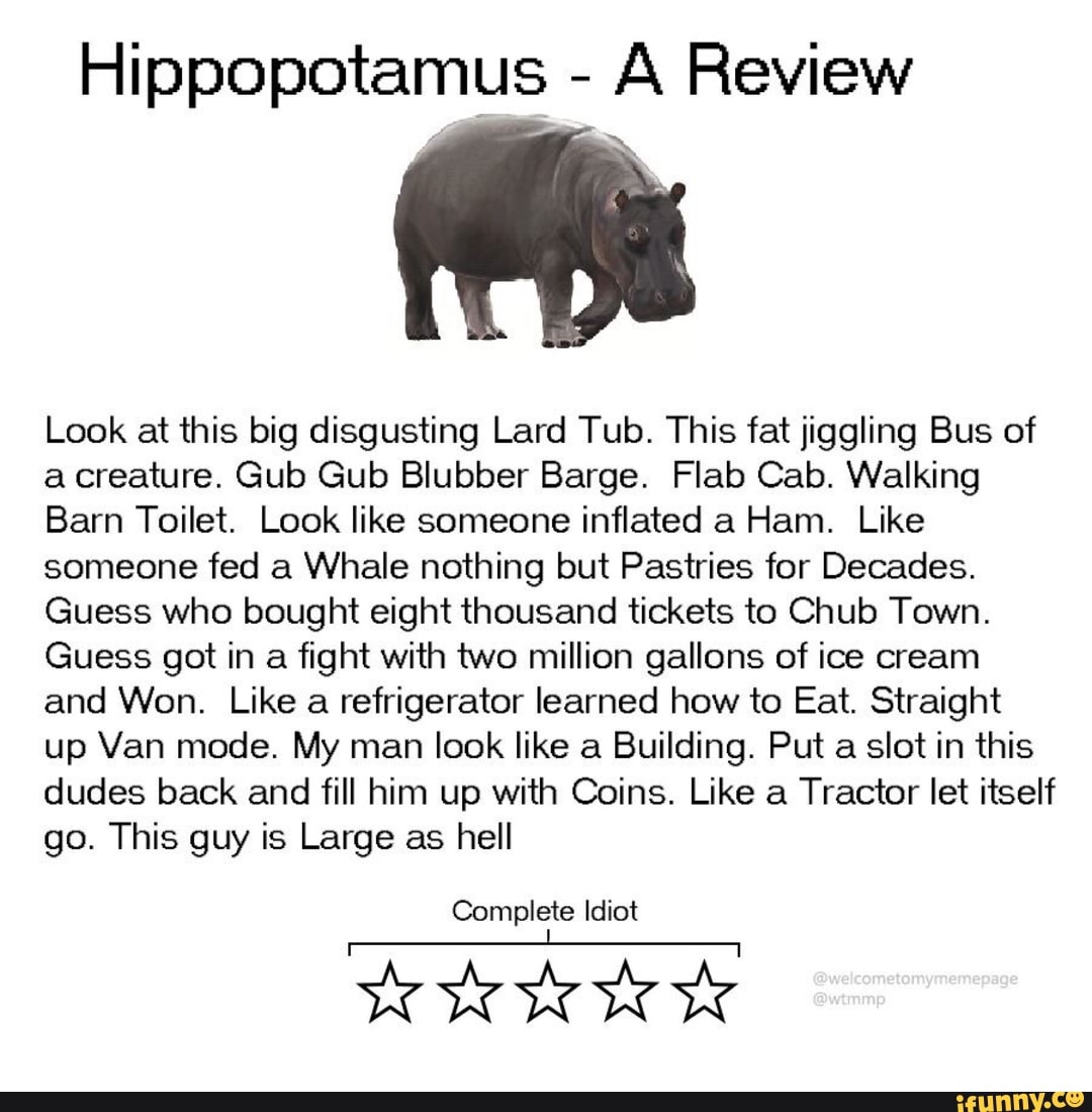Hippopotamus - A Review \ Look at this big disgusting Lard Tub. This ...