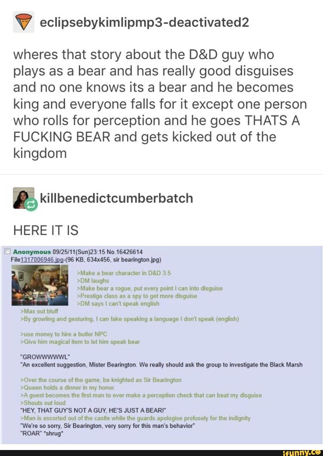 Wheres that story about the D&D guy who plays as a bear and has really ...