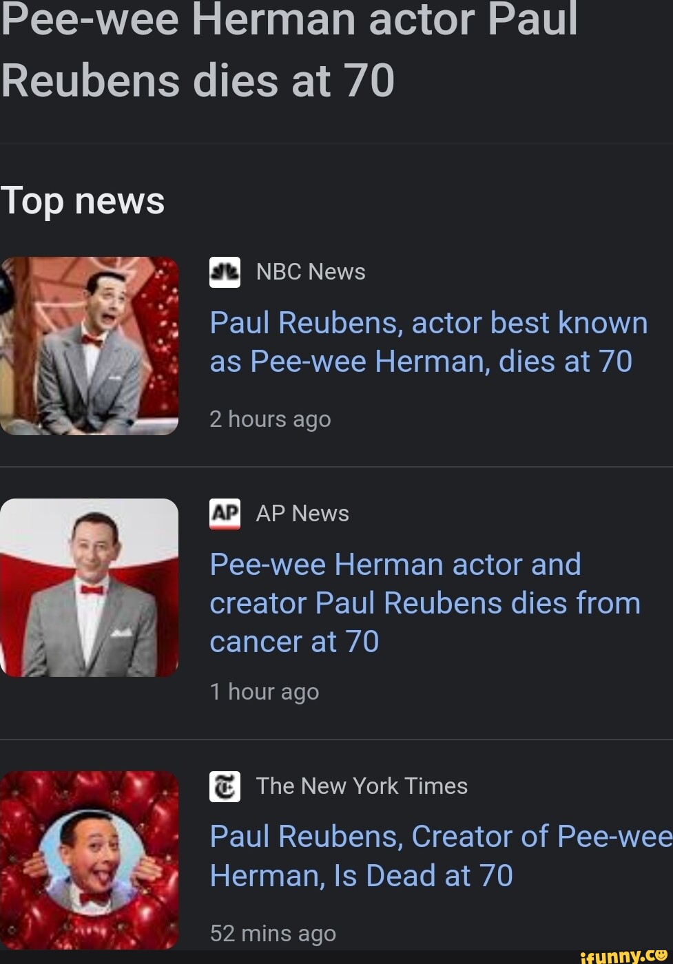 Pee-wee Herman actor Paul Reubens dies at 70 Top news NBC News Paul Reubens, actor best known as ...