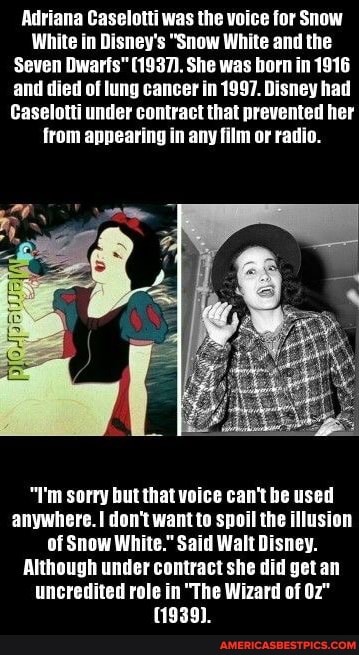 Adriana Caselotti was the voice for Snow White in Disney's "Snow White ...