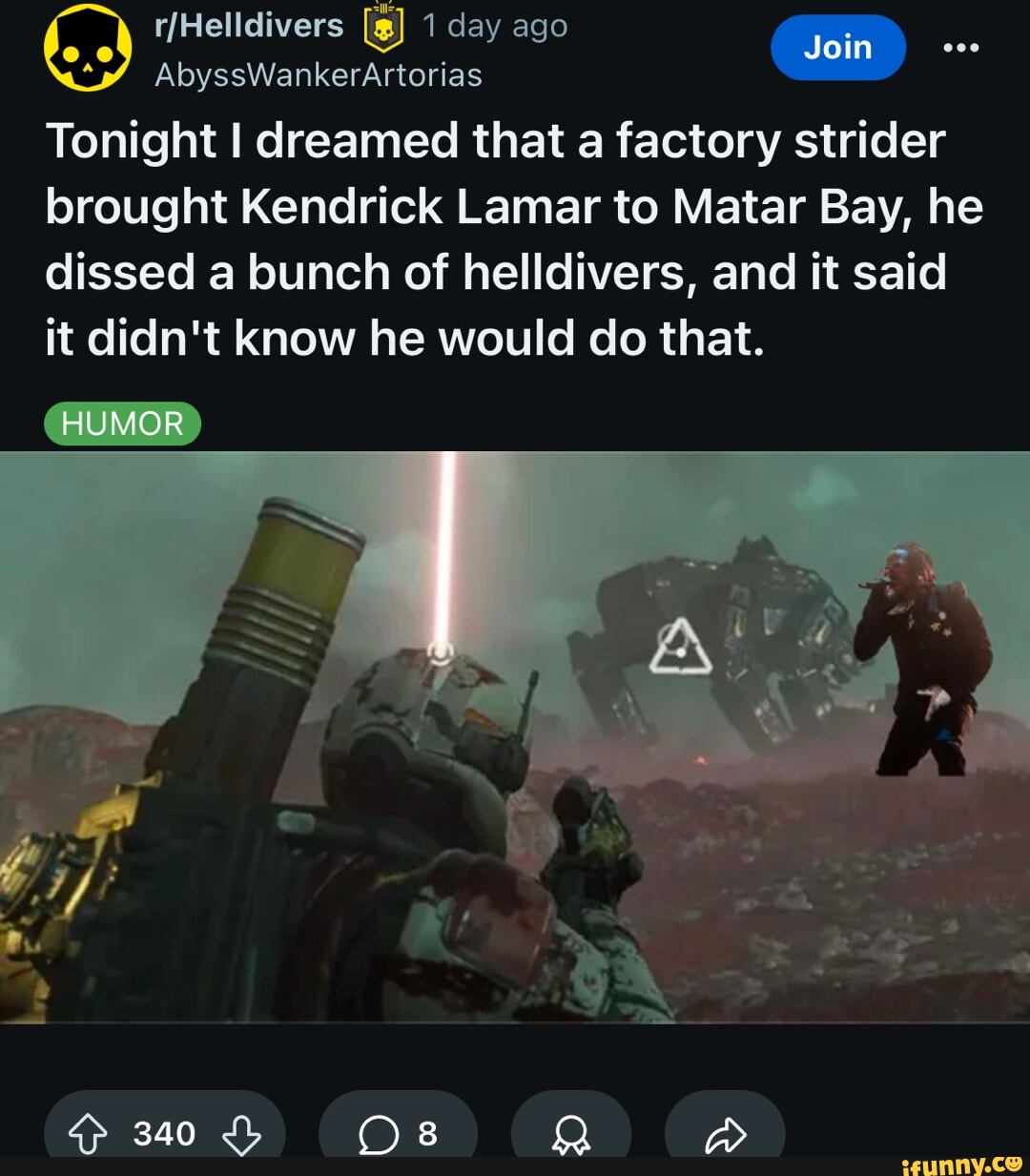 ) [s) 1 day ago Join Tonight I dreamed that a factory strider brought ...