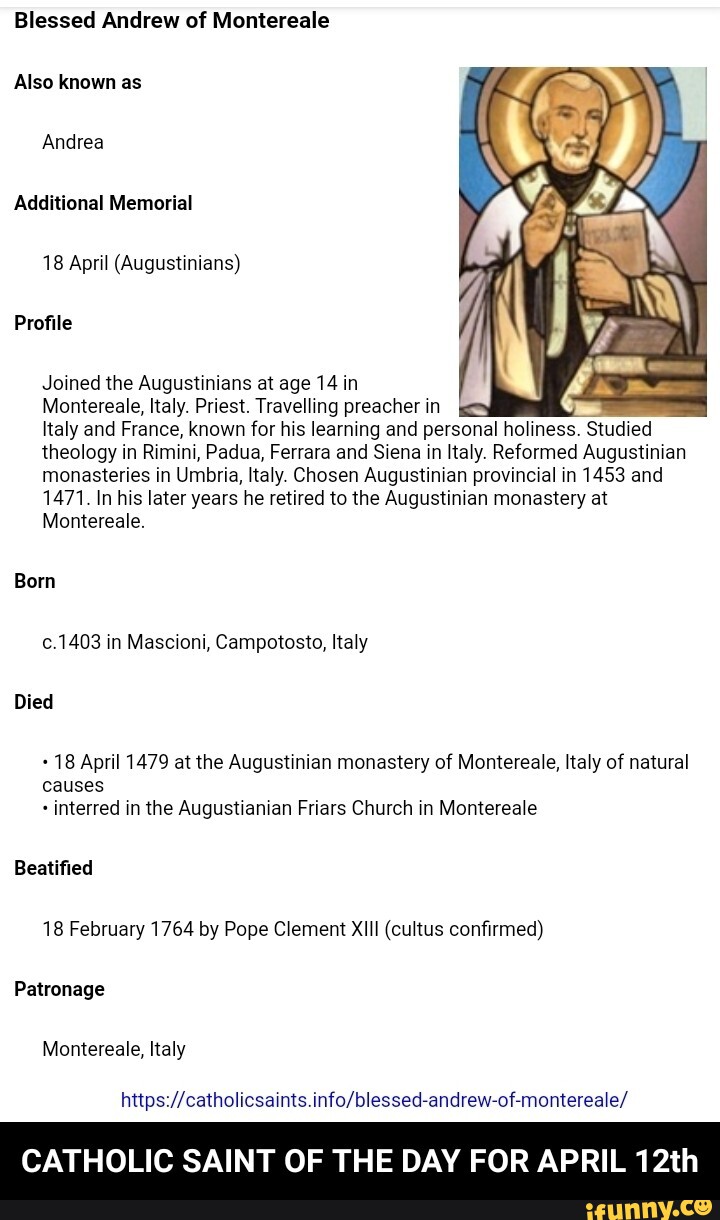 Blessed Andrew of Montereale Also known as Andrea Additional Memorial ...