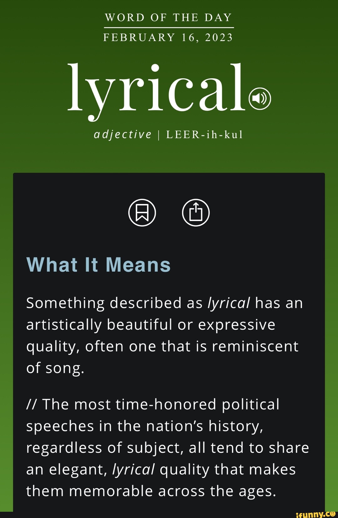 WORD OF THE DAY FEBRUARY 16, 2023 adjective lyricale adjective I LEER ...