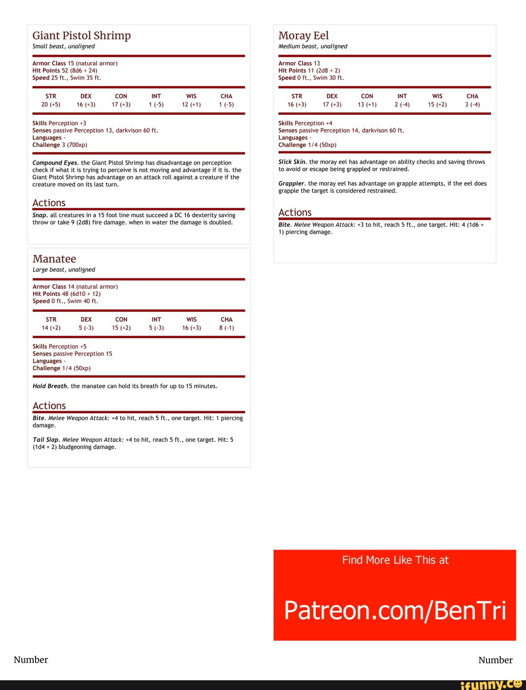 Dnd 5e Hombrew Monster Statblocks 3 (More sea Creatures) - Giant Pistol ...