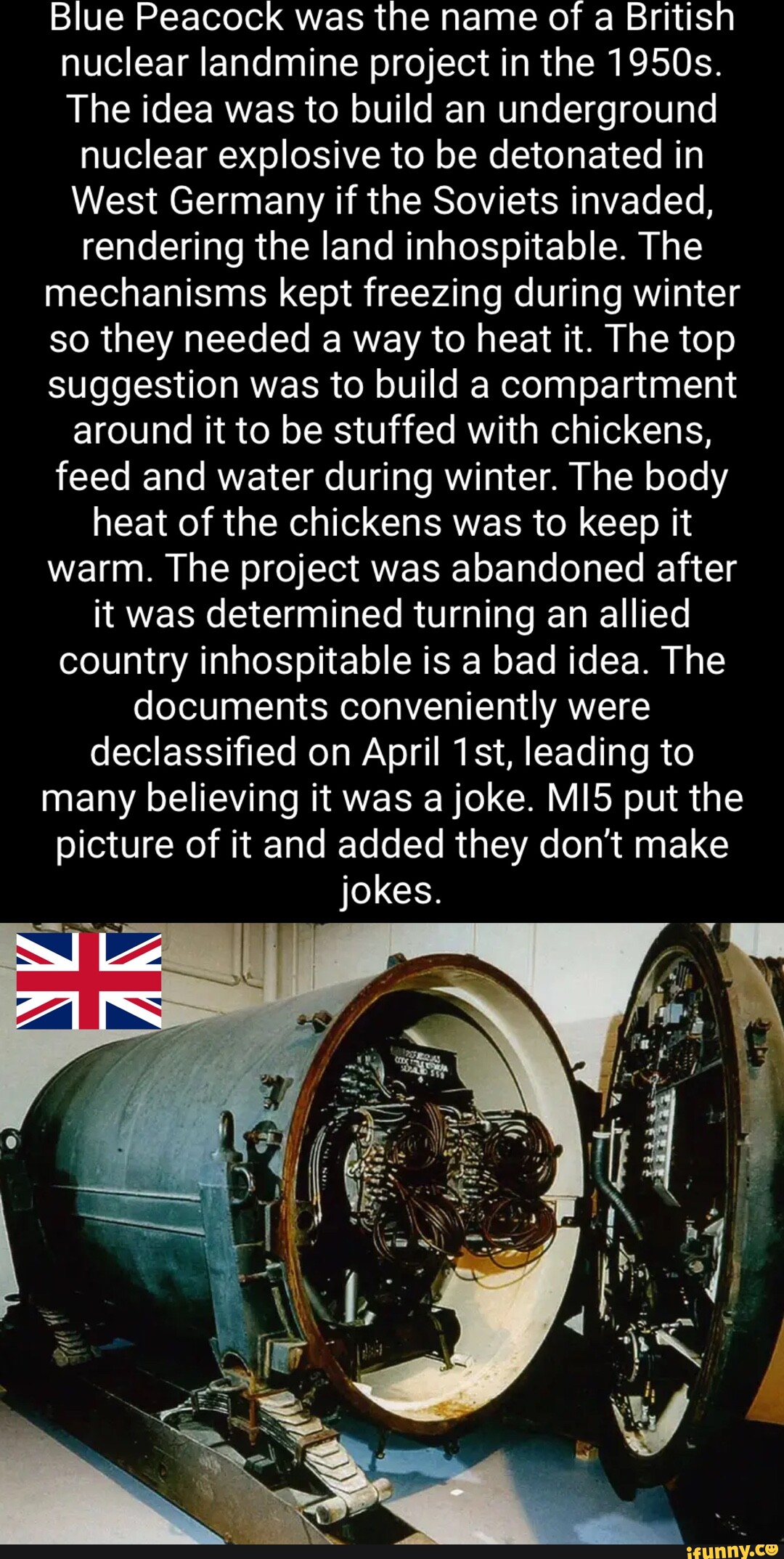 Blue Peacock was the name of a British nuclear landmine project in the ...