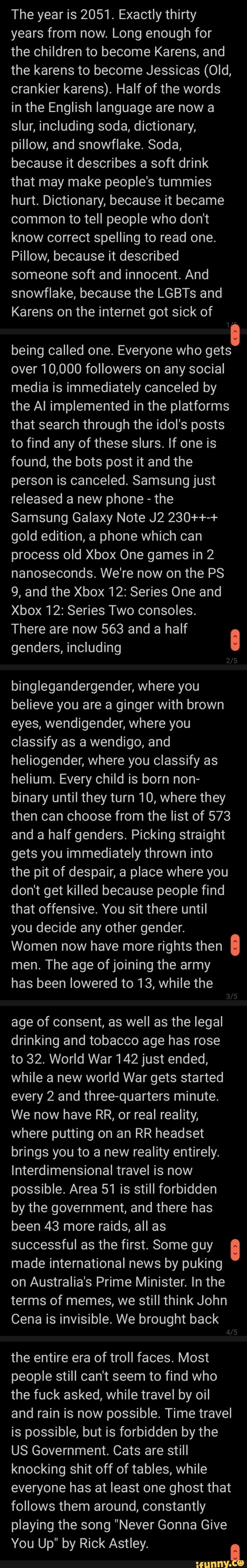 The year is 2051. Exactly thirty years from now. Long enough for the ...