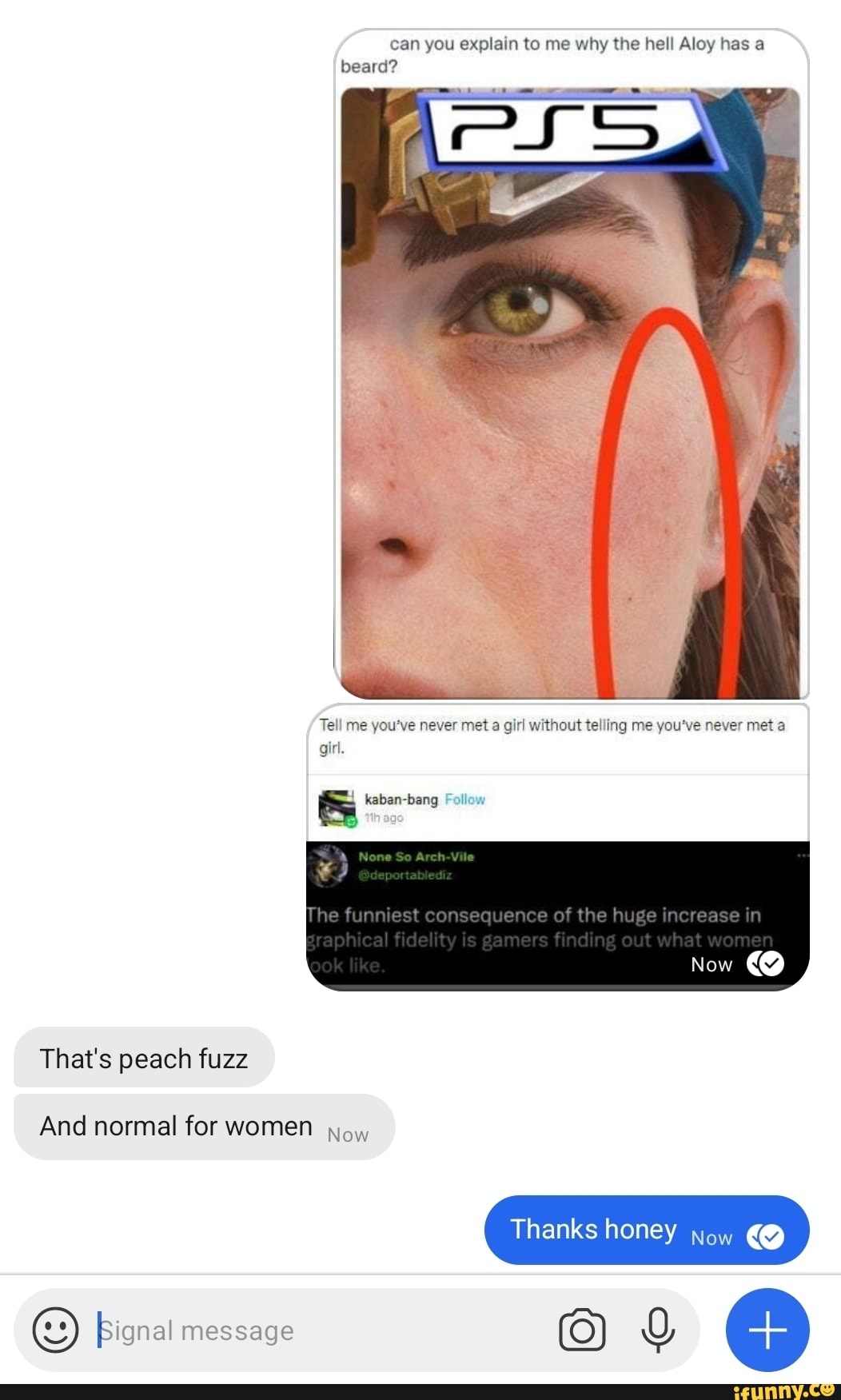 Can you explain to me why the hell Aloy has a beard? 'Tall me you've ...