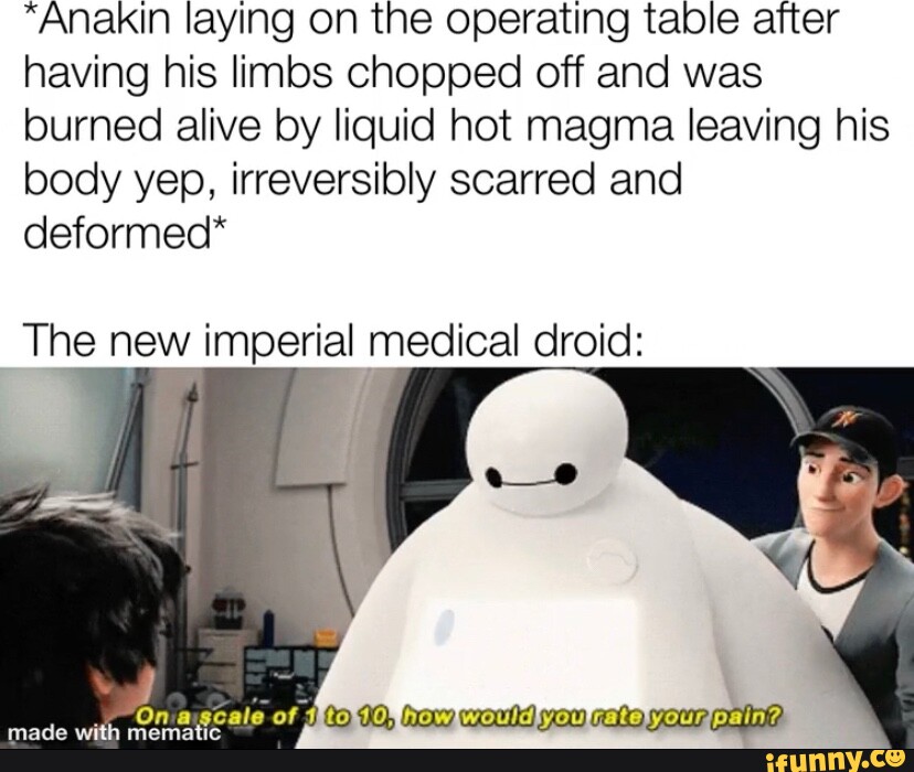 "Anakin laying on the operating table after having his limbs chopped ...