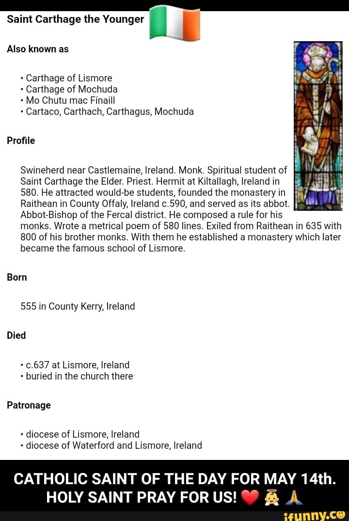 Saint Carthage the Younger Also known as Carthage of Lismore Carthage ...
