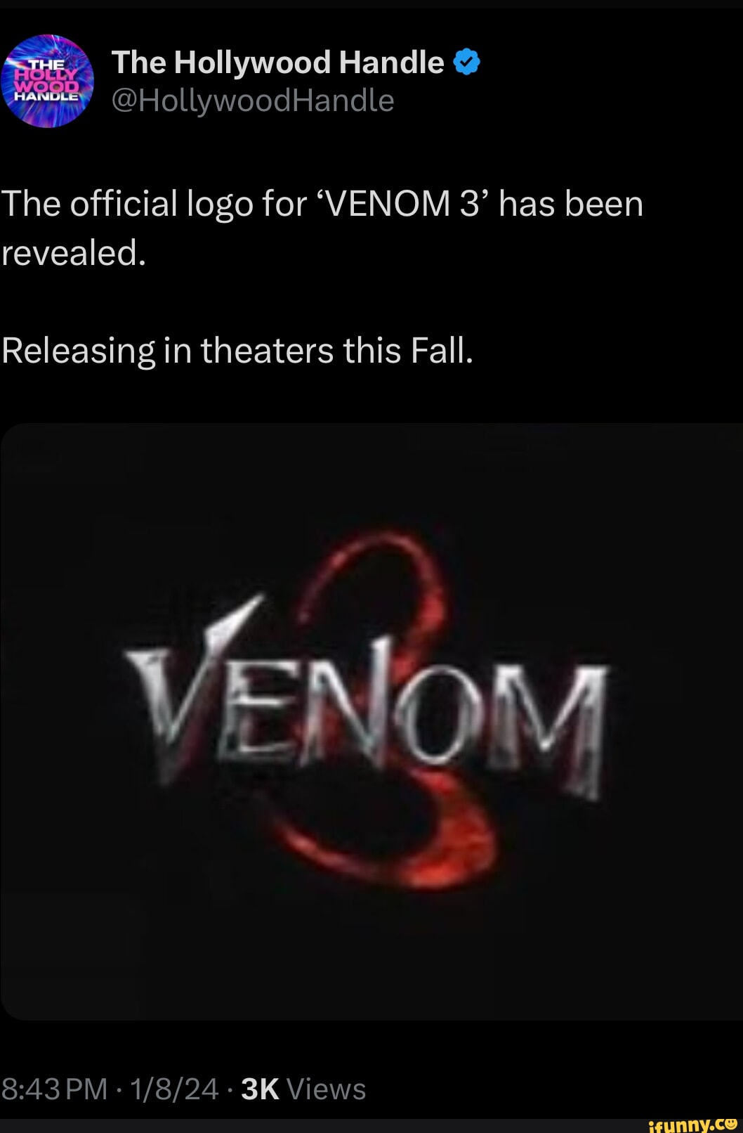 The official logo for "VENOM 3' has been revealed. Releasing in ...