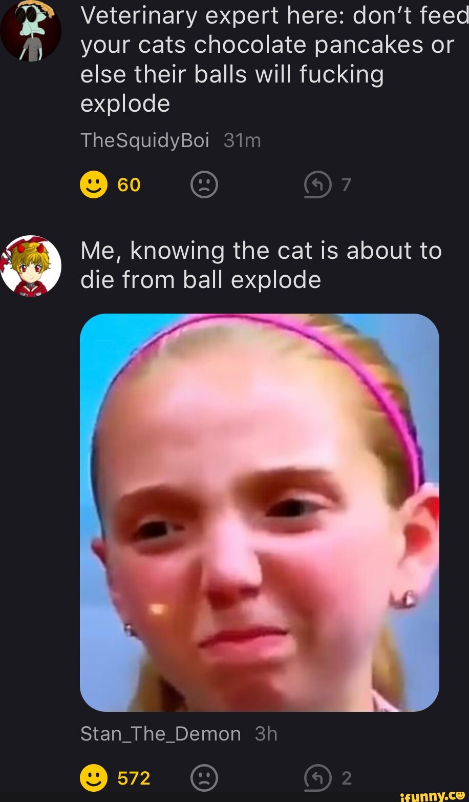 Veterinary expert here: don't feed your cats chocolate pancakes or else ...