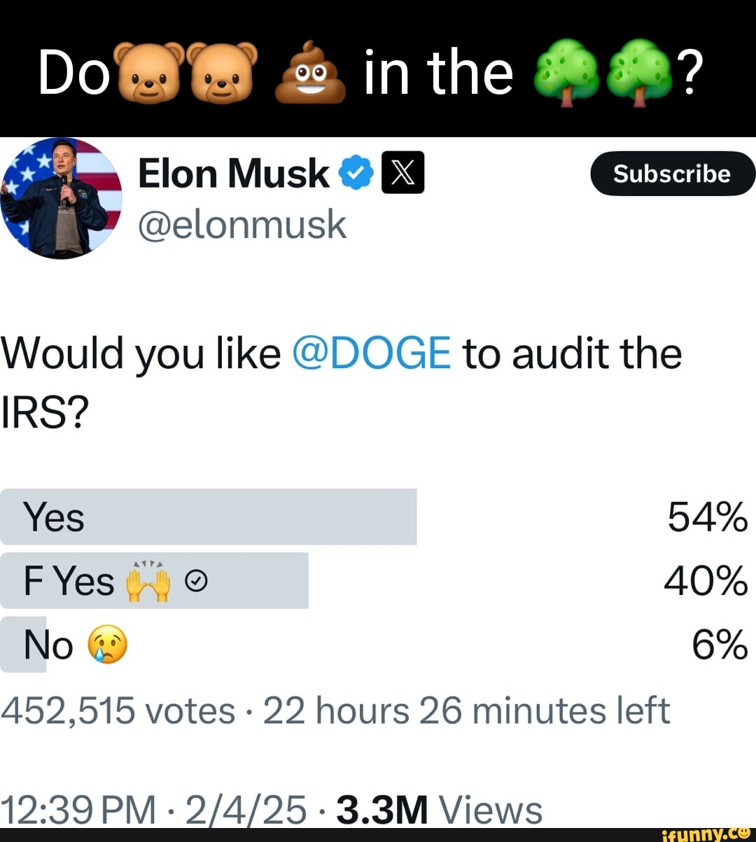 In the Elon Musk Subscribe / @elonmusk Would you like @DOGE to audit ...