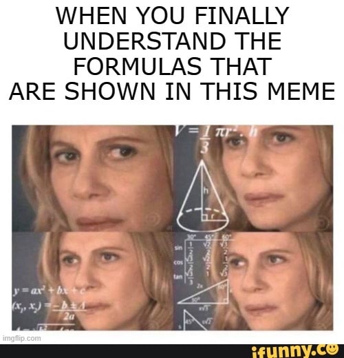 WHEN YOU FINALLY UNDERSTAND THE FORMULAS THAT ARE SHOWN IN THIS MEME ...