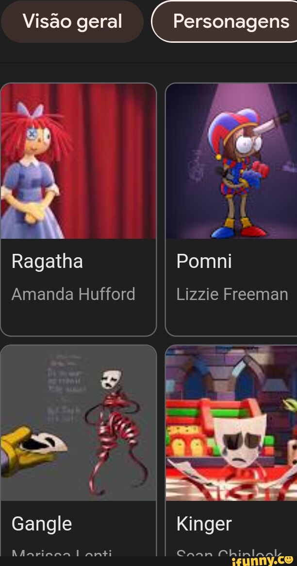 Visão geral Personagens Ragatha Amanda Hufford Pomni Kinger - iFunny
