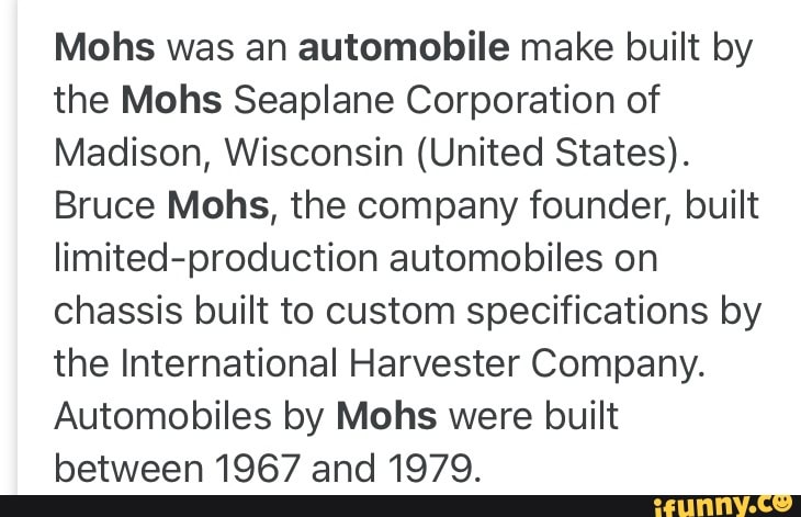 Mohs was an automobile make built by the Mohs Seaplane Corporation of ...