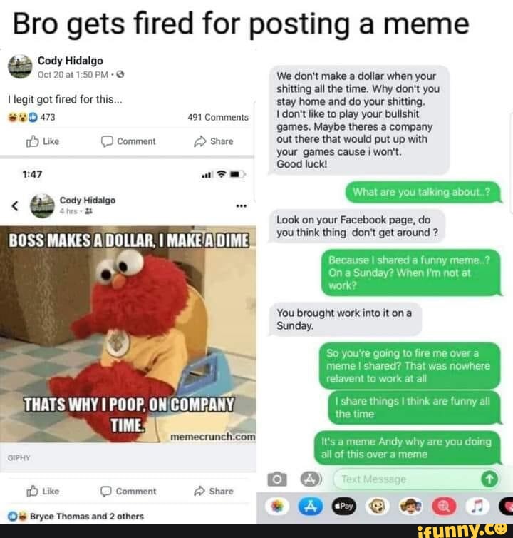Fired for posting a meme on the corporation - Fired for posting a meme ...