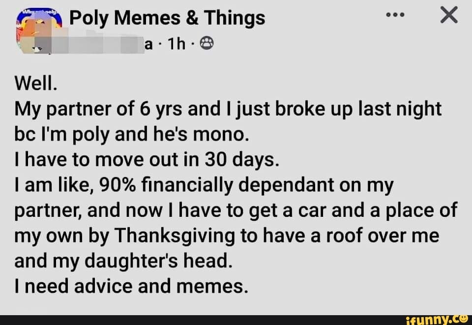 Poly Memes & Things Well. My partner of 6 yrs and I just broke up last ...