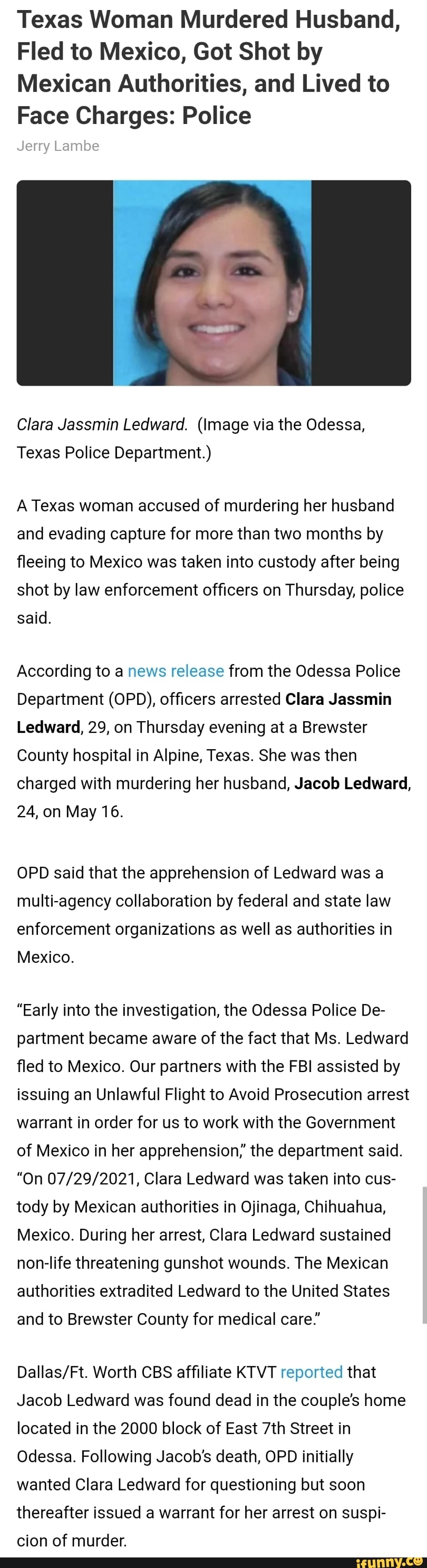 Texas Woman Murdered Husband, Fled to Mexico, Got Shot by Mexican ...