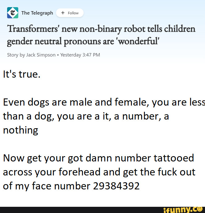 Fe) The Telegraph + Follow Transformers' new non-binary robot tells ...