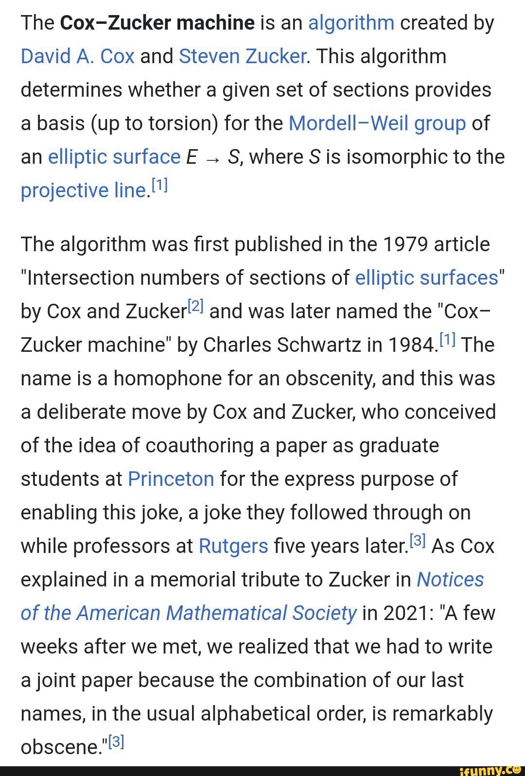 The Cox-Zucker machine is an algorithm created by David A. Cox and ...