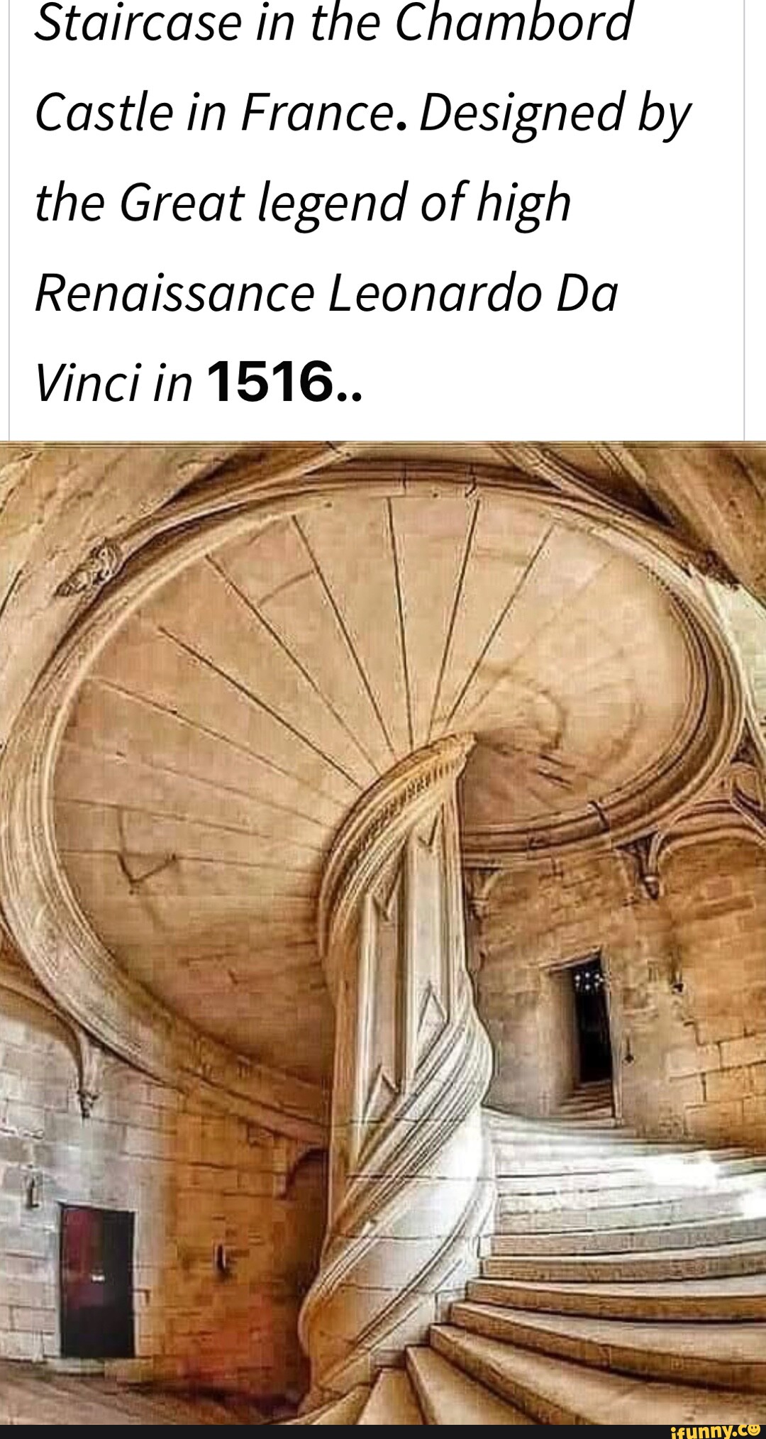 Staircase in the Chambord Castle in France. Designed by the Great ...