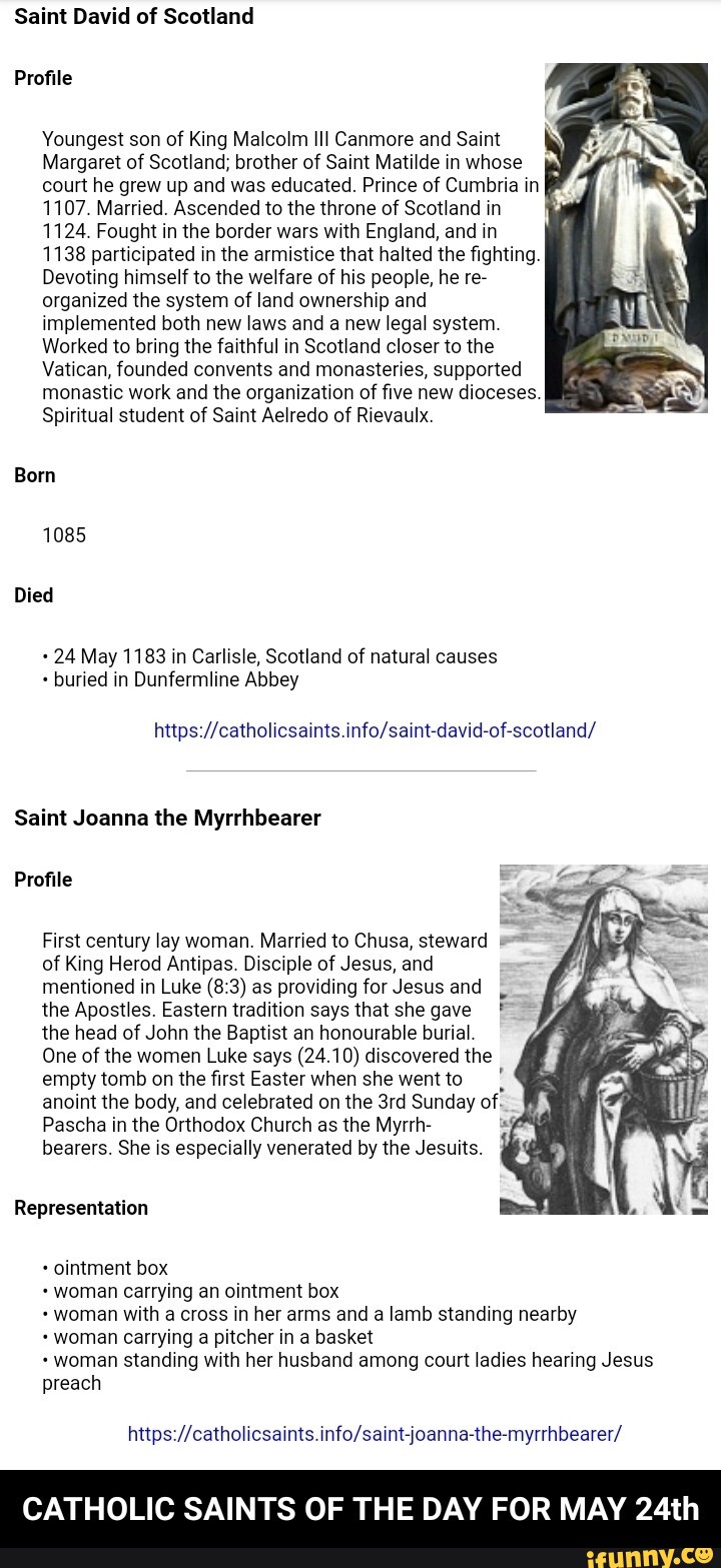 Saint David of Scotland Profile Youngest son of King Malcolm IIl ...