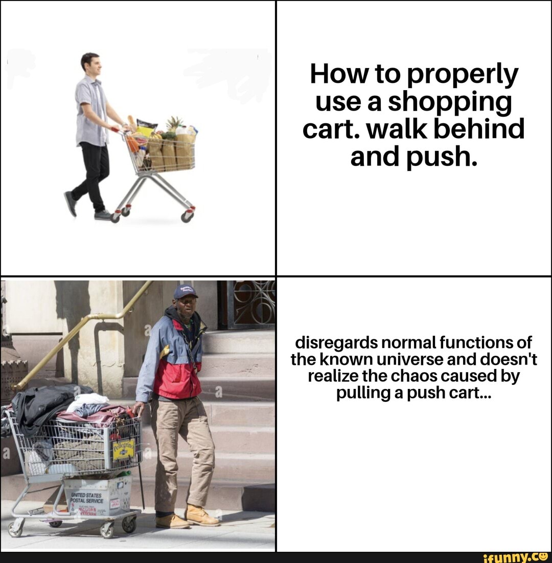 How to properly use a shopping cart. walk behind and push. disregards ...