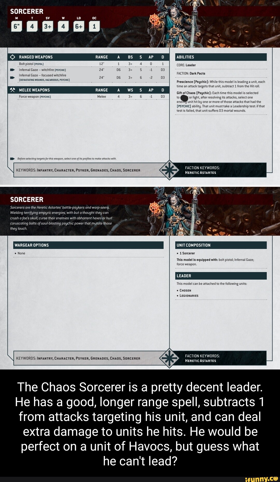 SORCERER RANGED WEAPONS ABILITIES Bolt pistol CORE: Leader Infernal ...