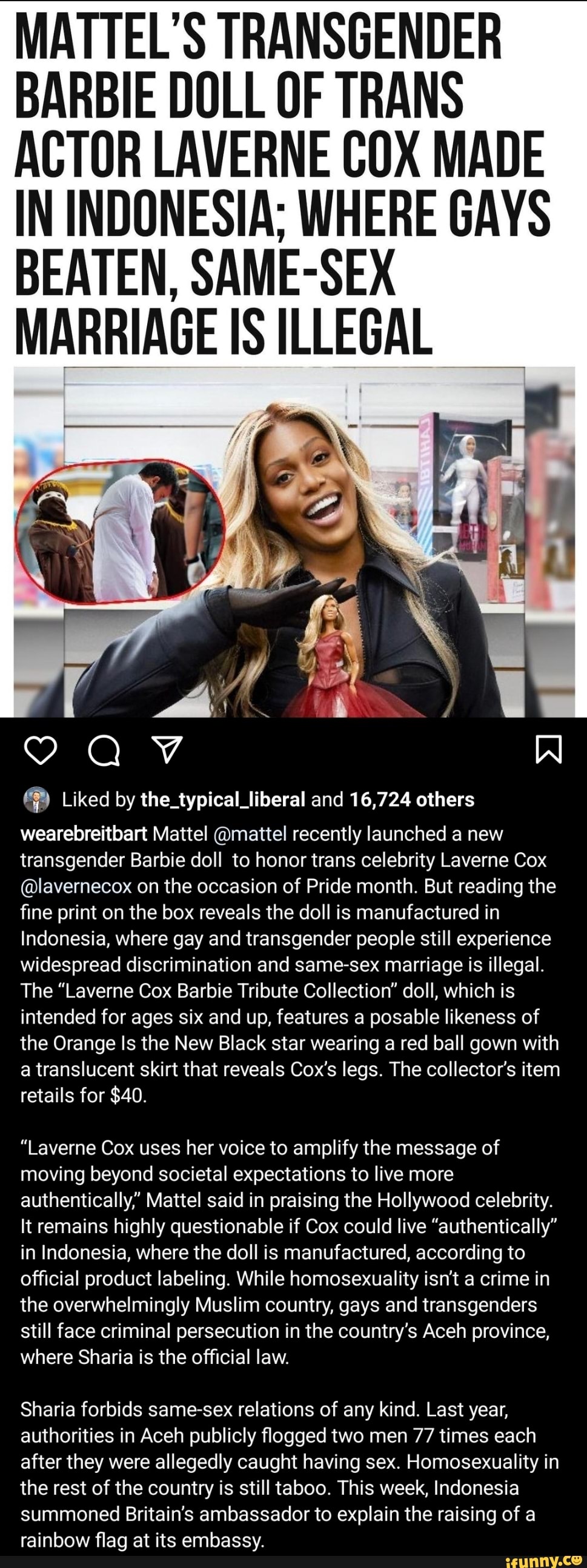 Mattels Transgender Barbie Doll Of Trans Actor Laverne Cox Made In Indonesia Where Gays Beaten